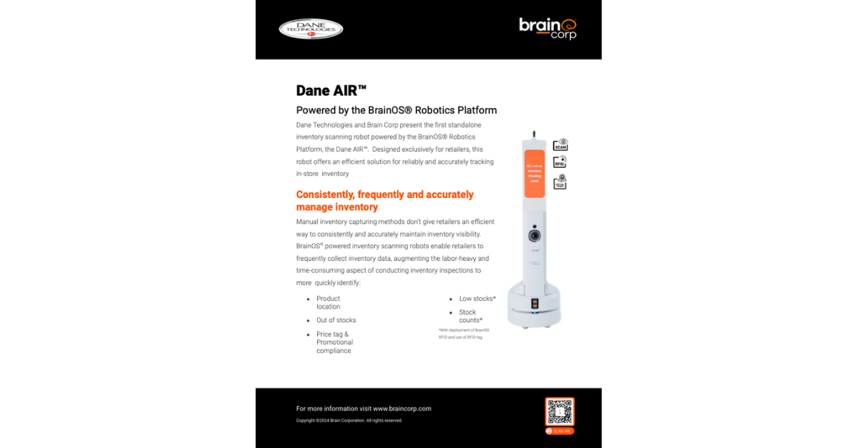 Dane Technologies and Brain Corp Unveil Dane AiR™ DC, an Autonomous Inventory Scanning Robot for ...